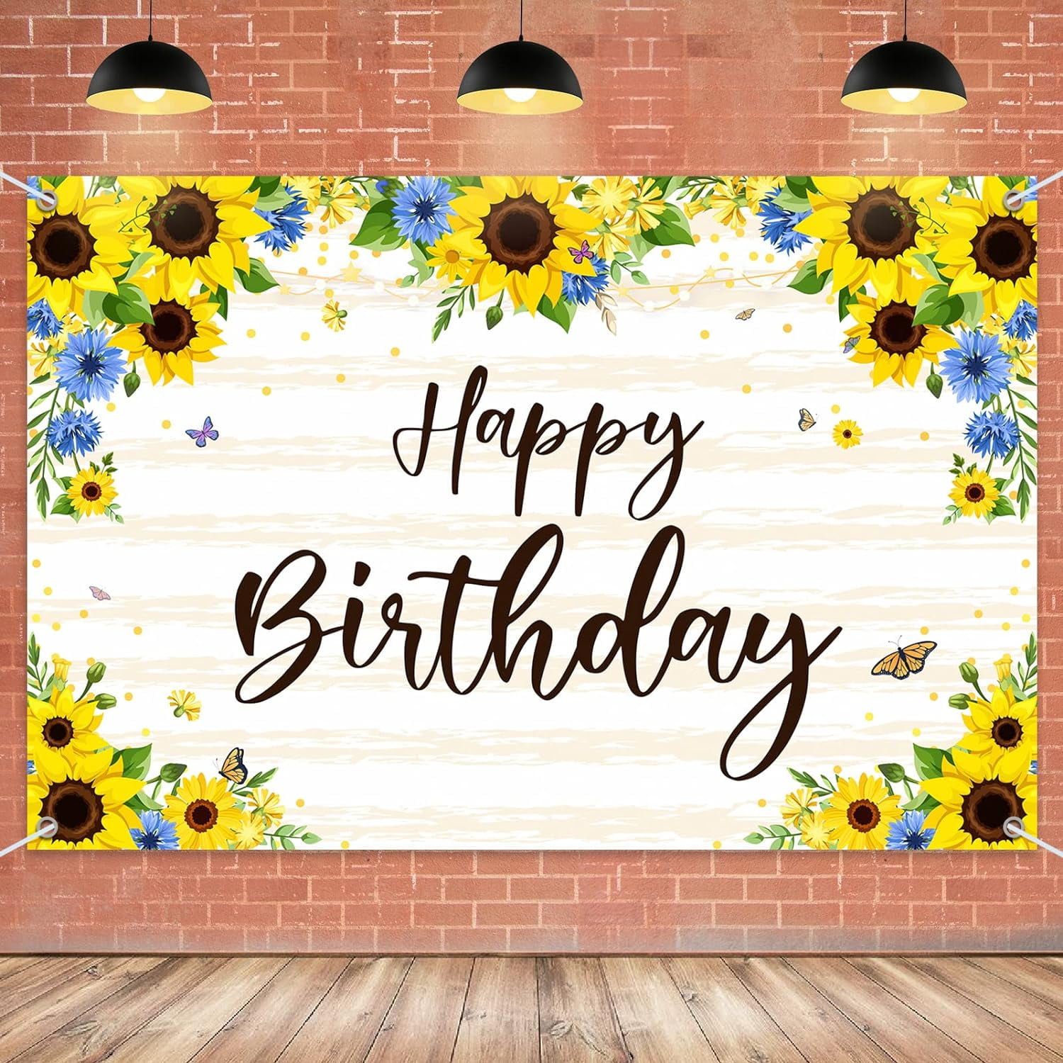 Sunflower Happy Birthday Backdrop Banner Decor Yellow - Butterfly ...