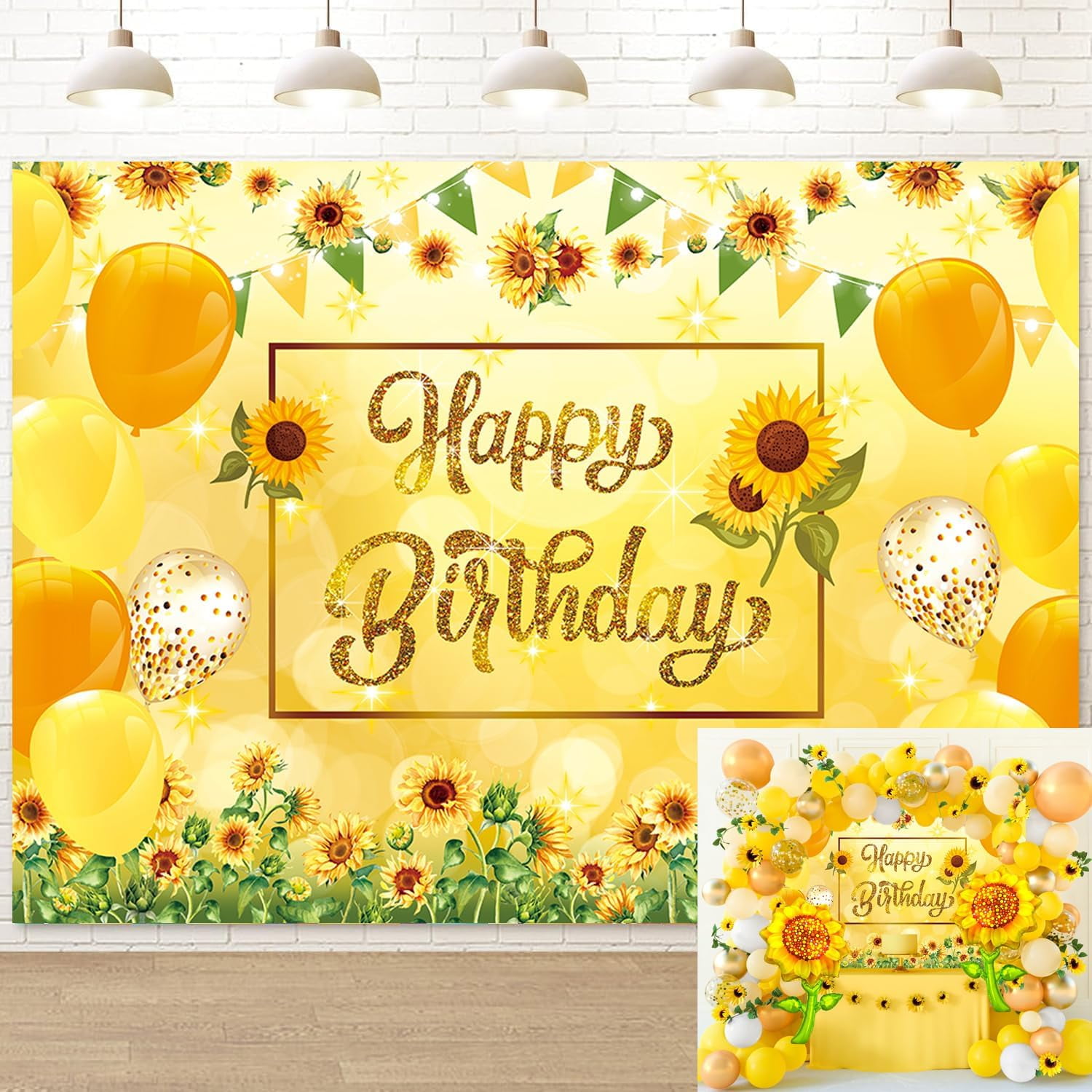 Sunflower Happy Birthday Backdrop Sunflower Birthday Party Decorations ...