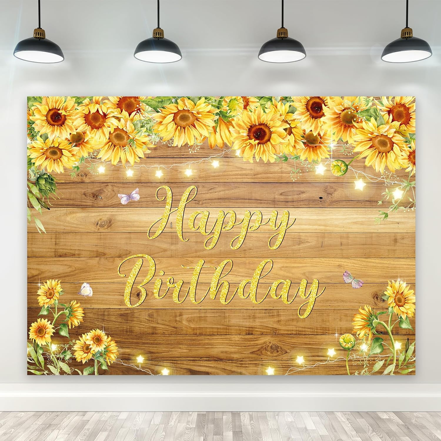 Sunflower Happy Birthday Backdrop Rustic Farmhouse Wood Board Yellow ...
