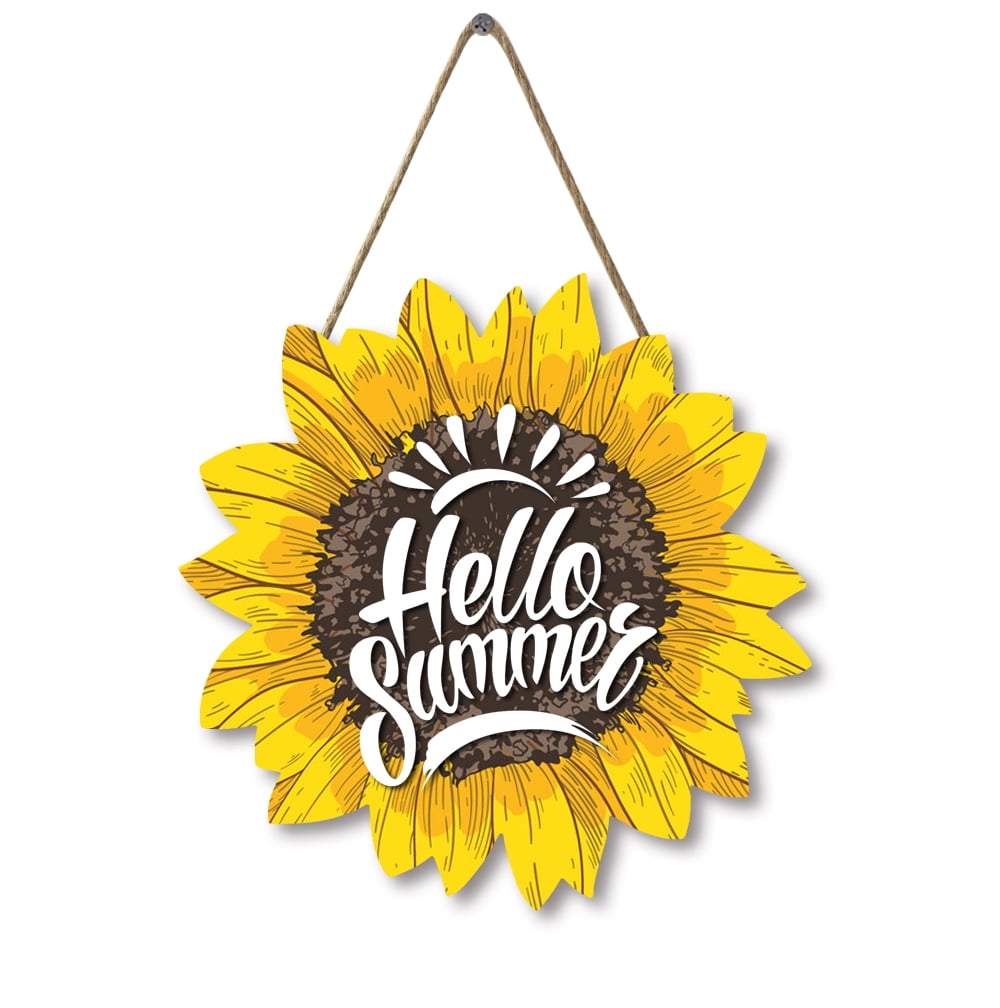 Sunflower Hello Summer Wood Door Hanger 12 Inch Large Wooden Flower ...