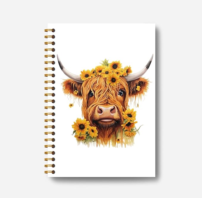 Sunflower Highland Cow Notebook - Western Notebook, Cow Notebook ...