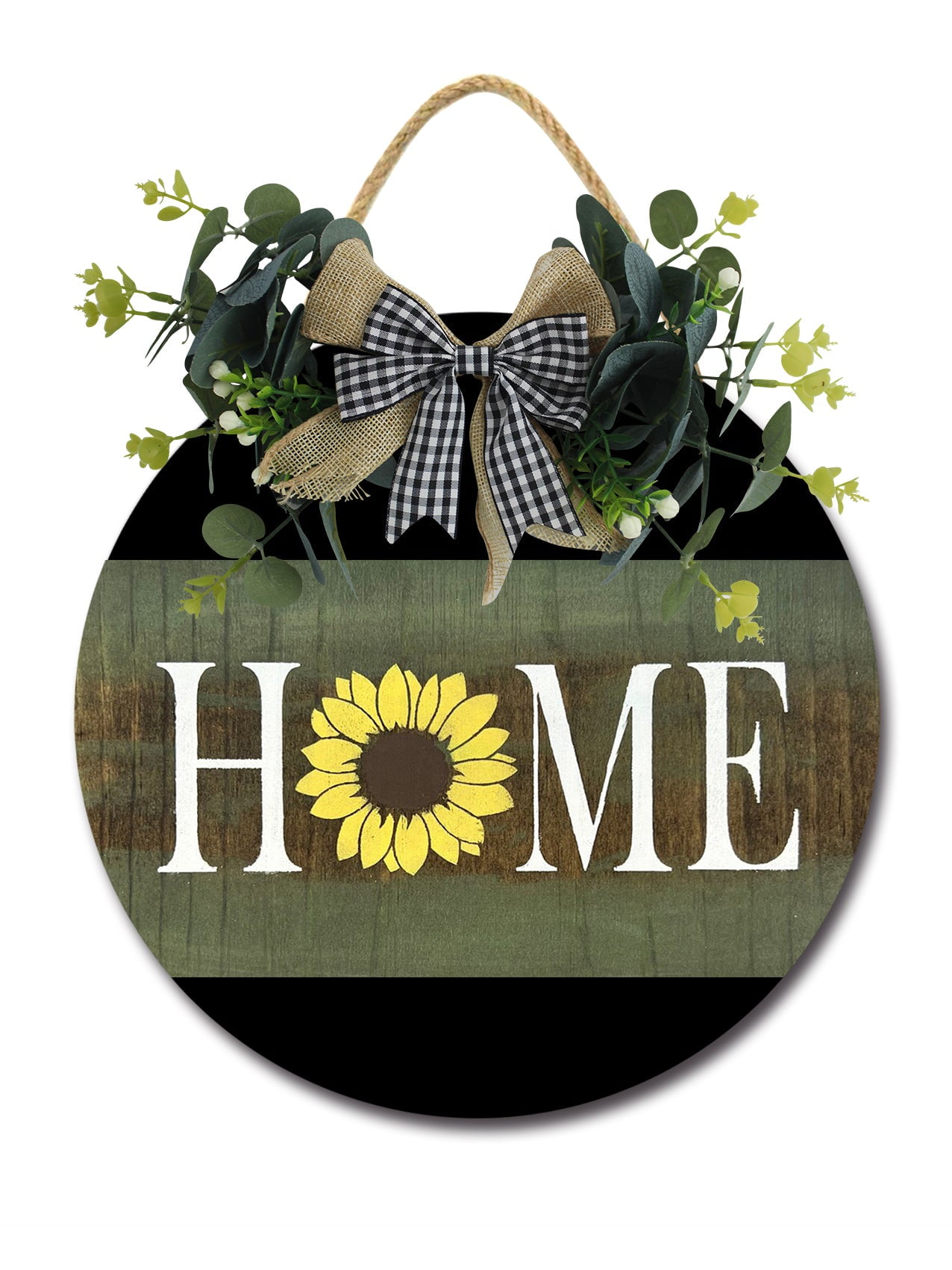 Sunflower Home Sign Front Door Porch Decorations, Round Rustic Wood ...