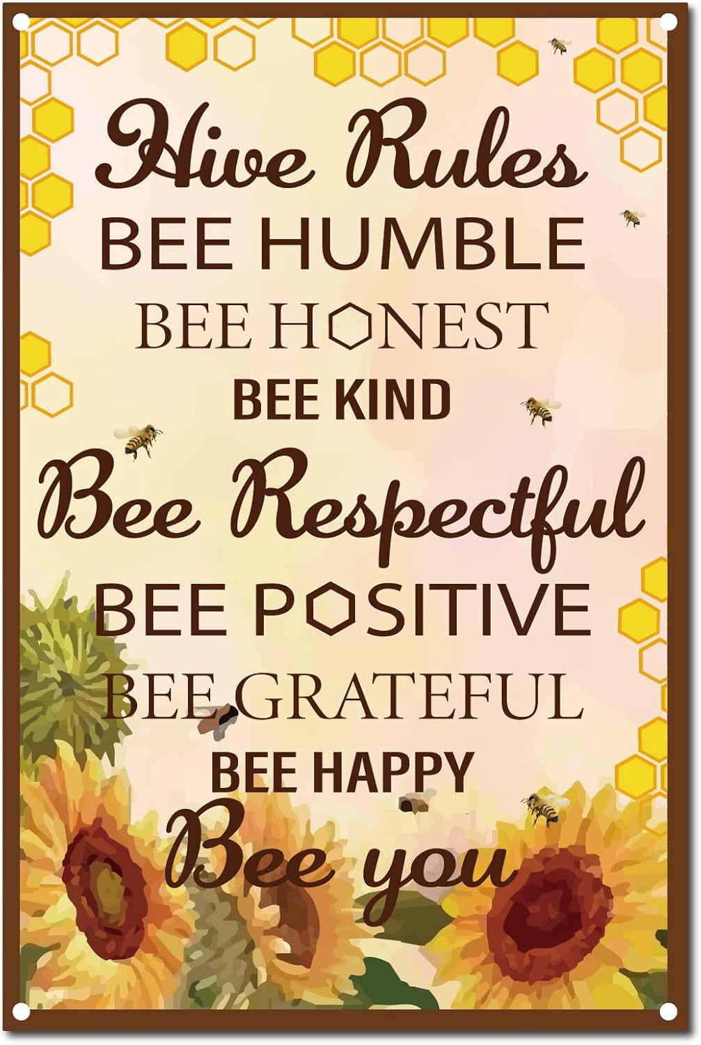Sunflower Honest Bee Kind Bee Respectful Bee Funny Metal Tin Sign Wall ...