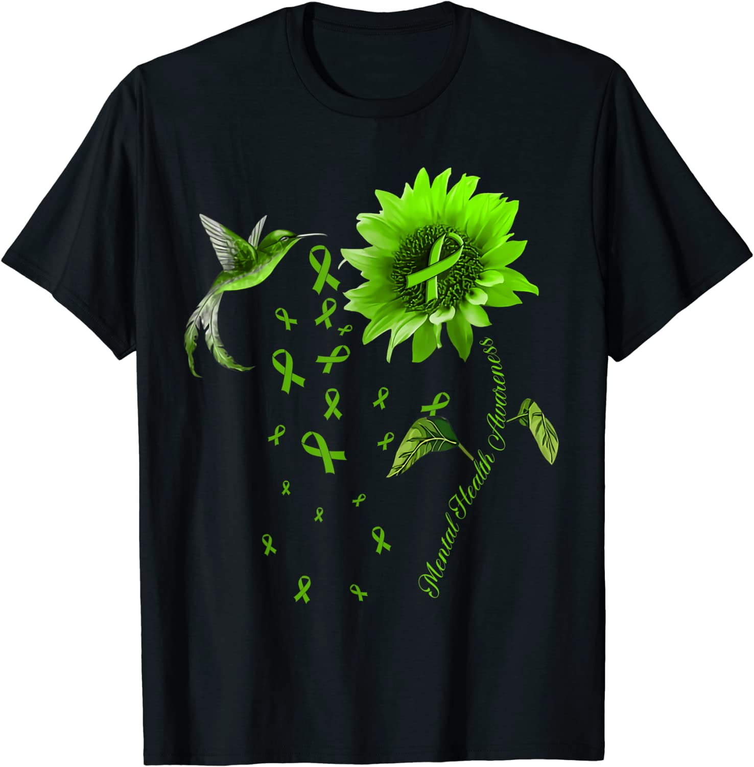 Sunflower Hummingbird Green Ribbon Mental Health Awareness T-Shirt - Walmart.com