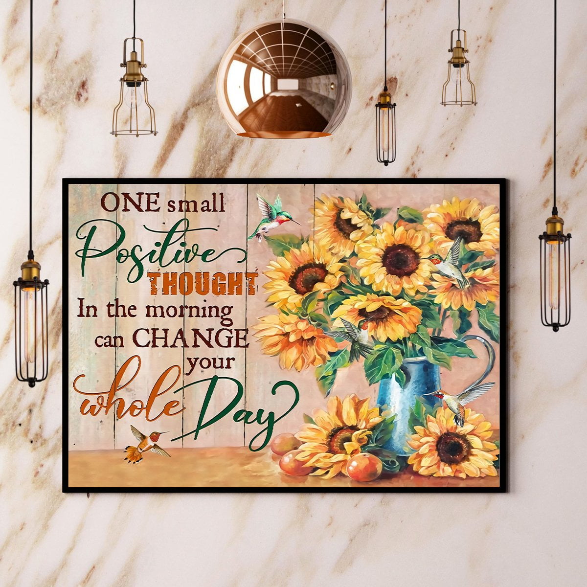 Sunflower Hummingbird One Small Positive Thought Paper Poster No Frame ...