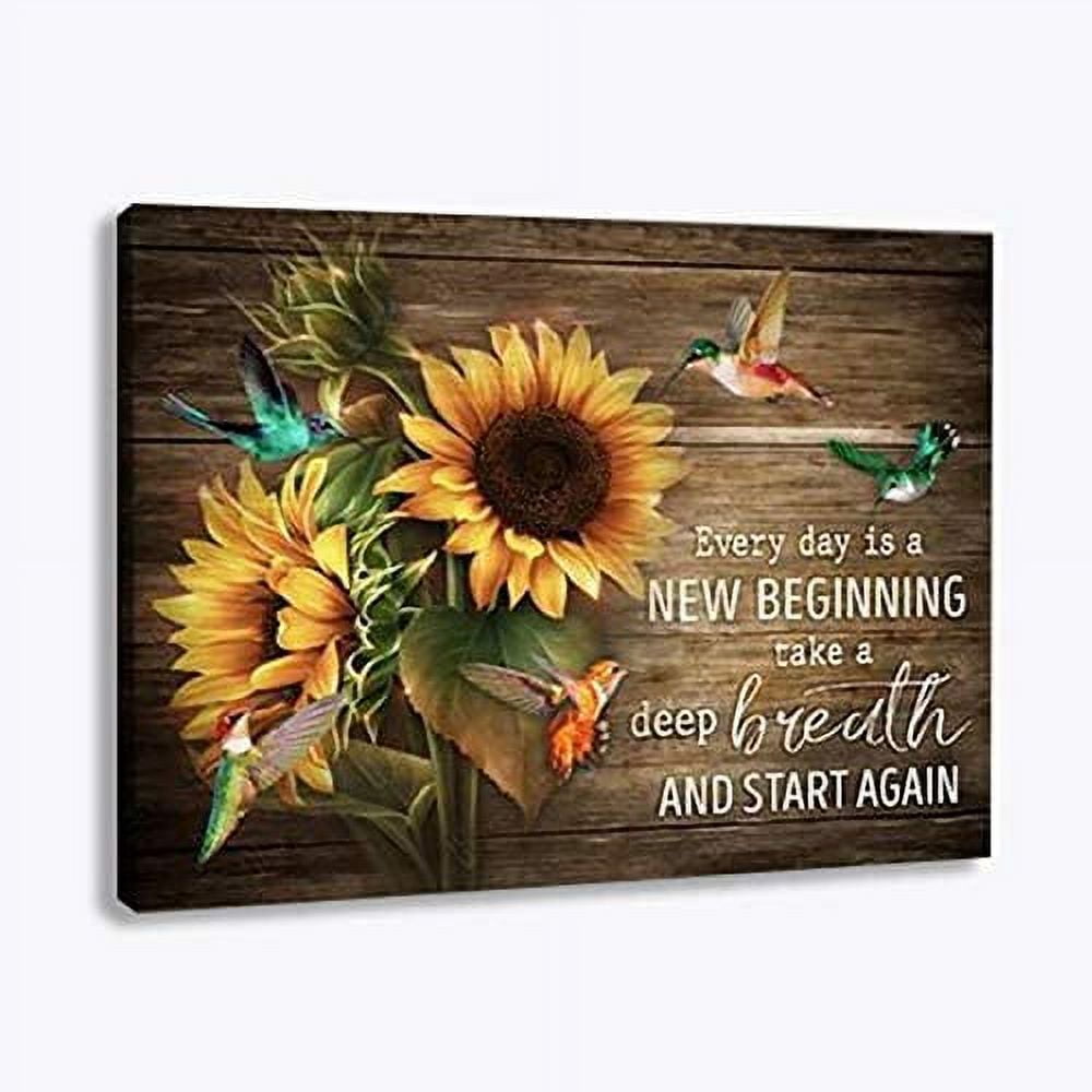 Sunflower Hummingbird Vintage Brown Wood Background Canvas Prints ...