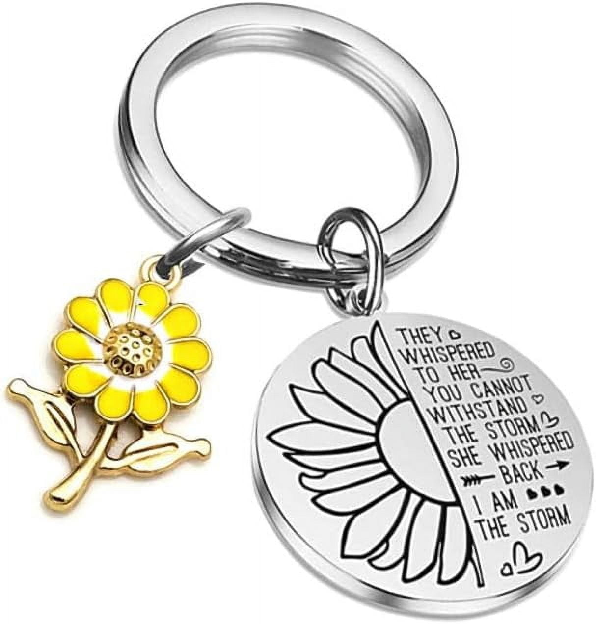 Sunflower Keychain Inspirational Gift, I AM THE STORM Motivational Gift ...