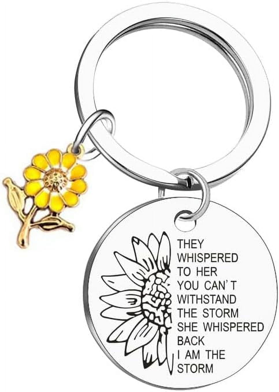 Sunflower Keychain Inspirational Gift, I AM THE STORM Motivational Gift ...