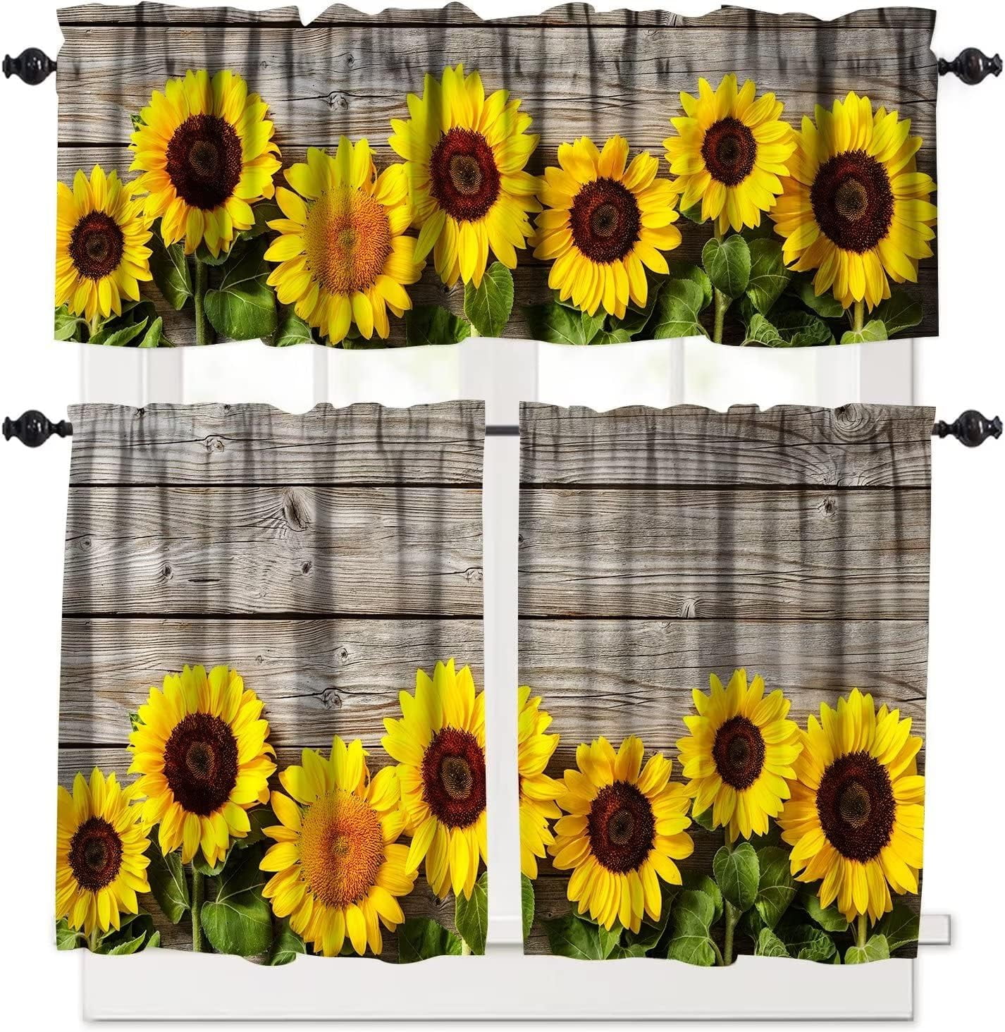 Sunflower Kitchen Curtain Tiers and Valance Curtain Sets Sunflower ...