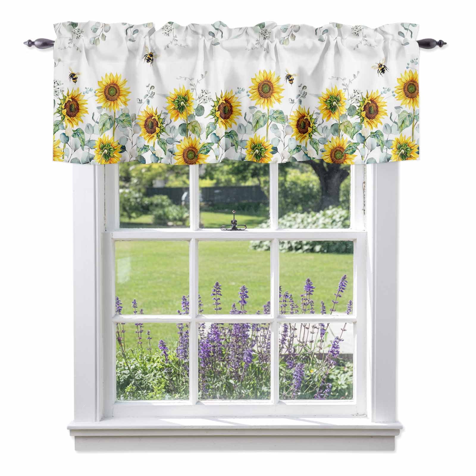 Sunflower Kitchen Curtain Valances for Windows Farmhouse Short Curtains ...