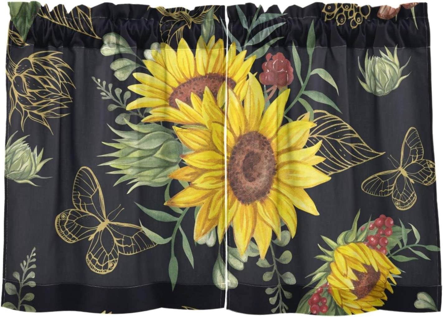 Sunflower Kitchen Curtains 2 Panels UV Protected Tier Curtains, Half ...
