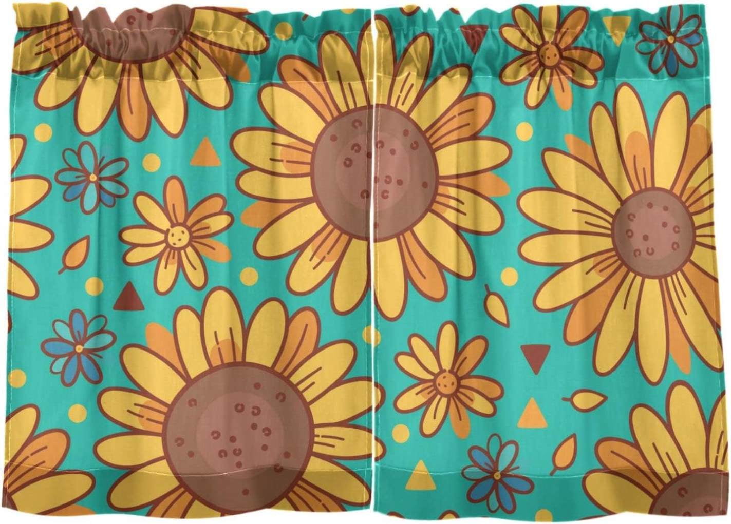 Sunflower Kitchen Curtains 2 Panels UV Protected Tier Curtains, Half ...