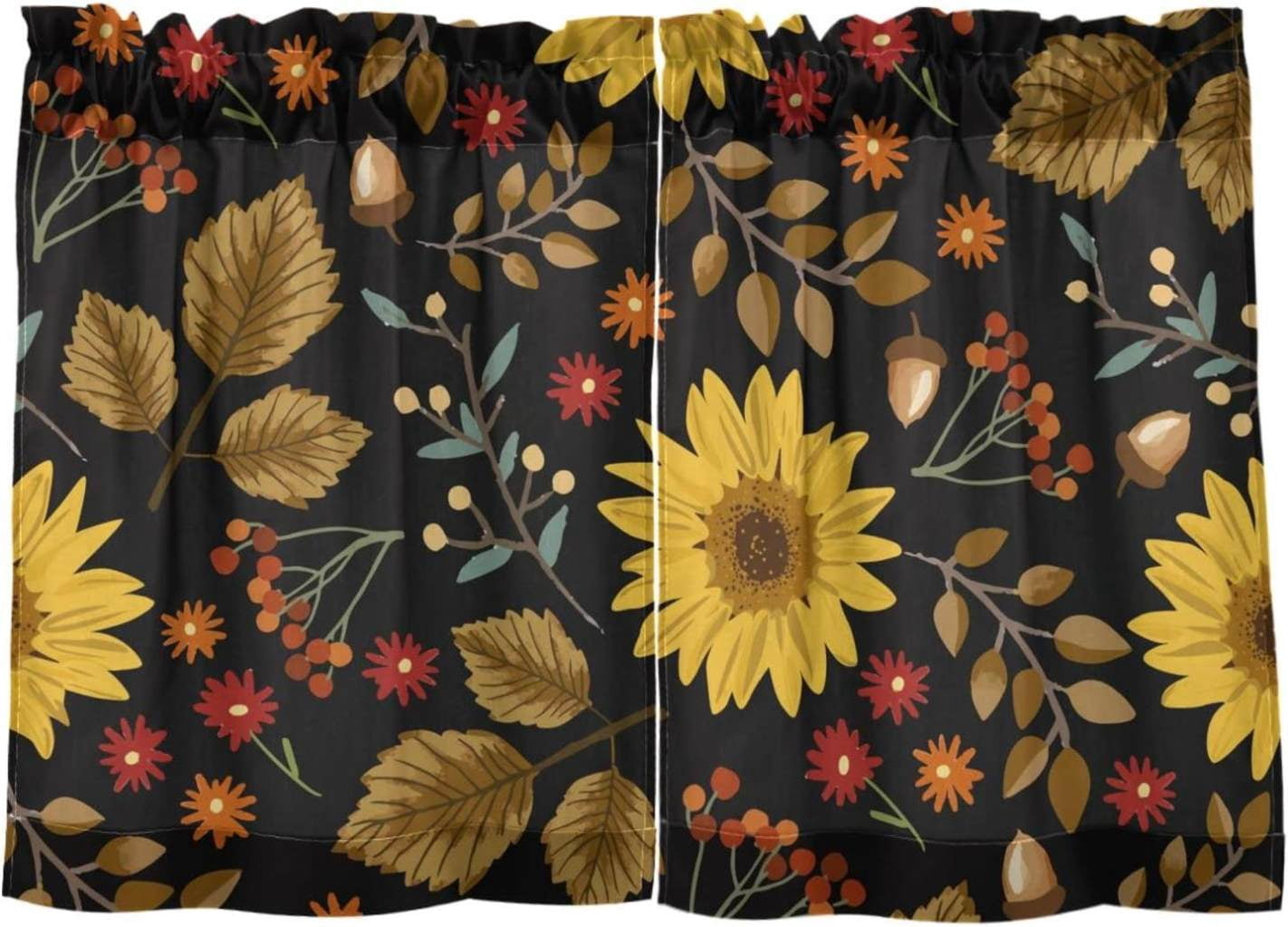 Sunflower Kitchen Curtains 2 Panels UV Protected Tier Curtains, Half ...