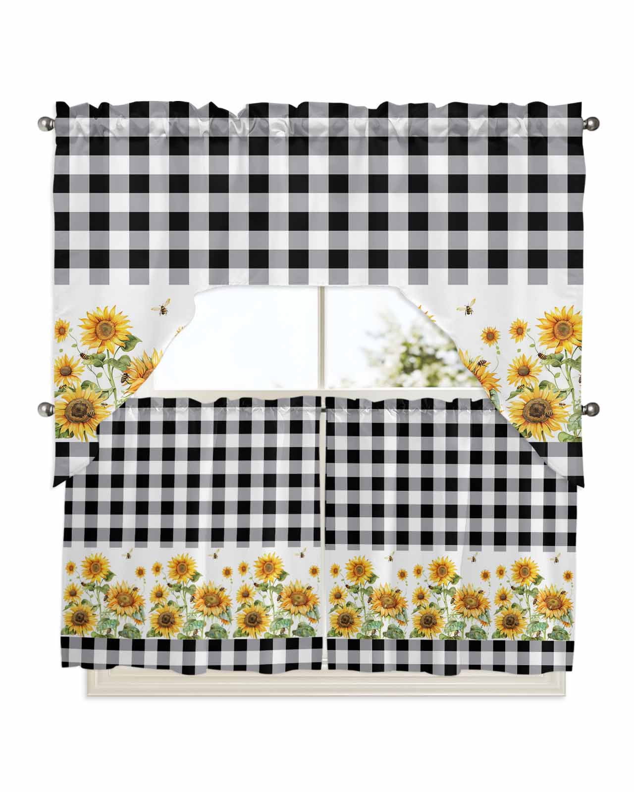 Sunflower Kitchen Curtains Swag Valance and Tier Curtains Set 24 Inch ...