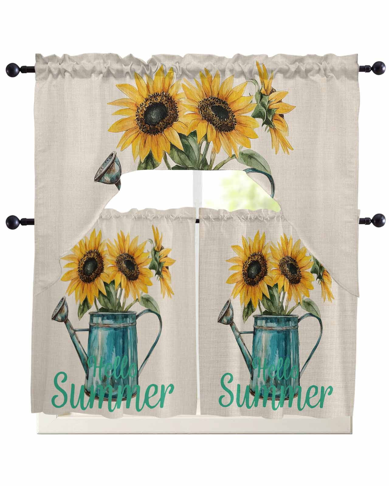 Sunflower Kitchen Curtains Swag Valance and Tier Curtains Set 36 Inch ...
