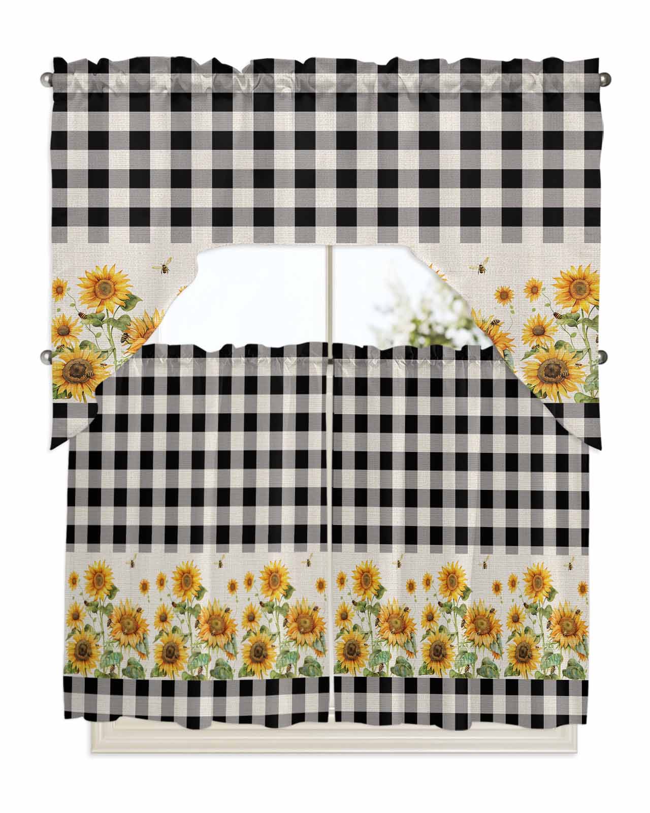 Sunflower Kitchen Curtains Swag Valance and Tier Curtains Set 36 Inch ...