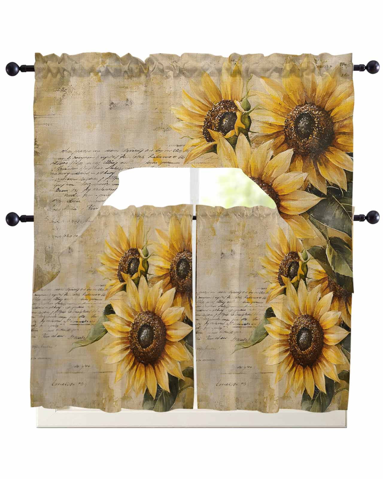 Sunflower Kitchen Curtains Swag Valance and Tier Curtains Set 36 Inch ...