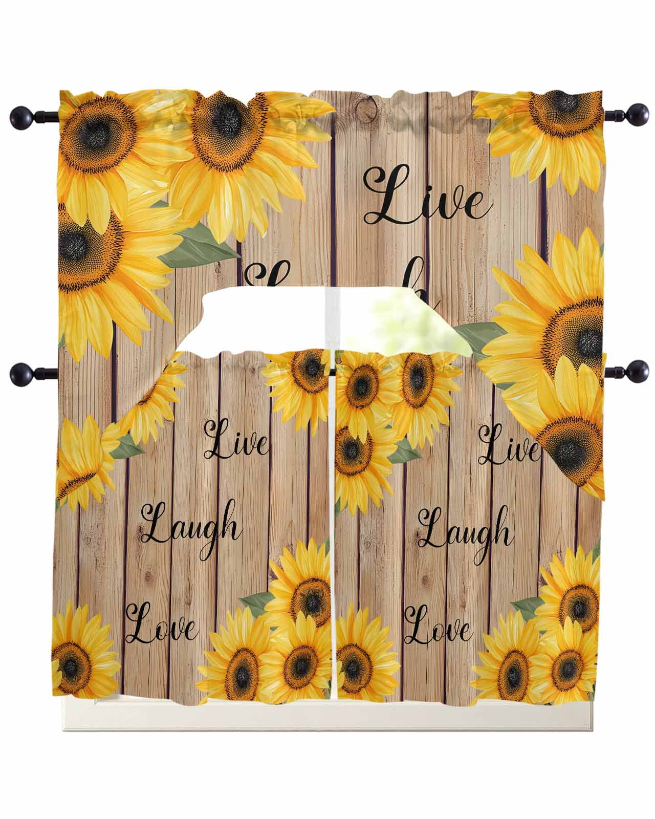 Sunflower Kitchen Curtains Swag Valance and Tier Curtains Set 36 Inch ...