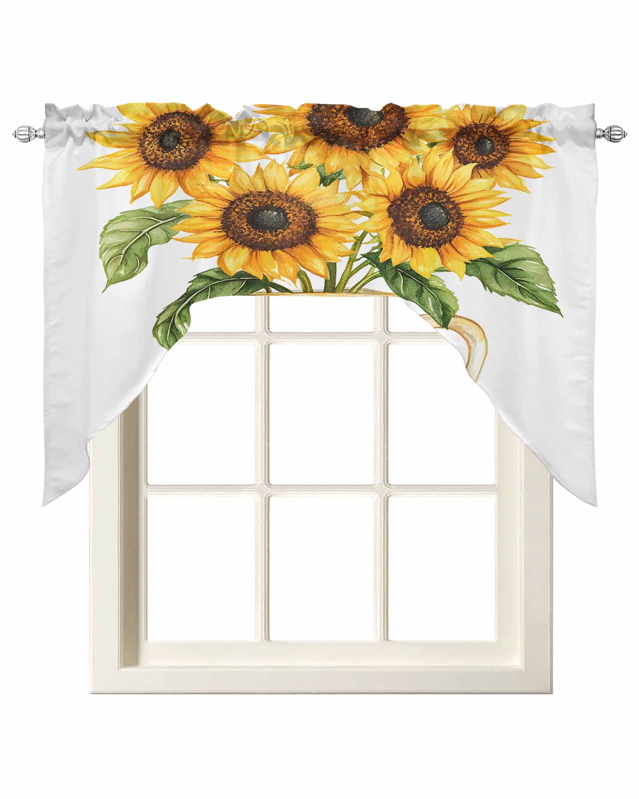 Sunflower Kitchen Curtains Swag Valance for Windows/Bathroom/Cafe, Seasonal Yellow Botanical ...