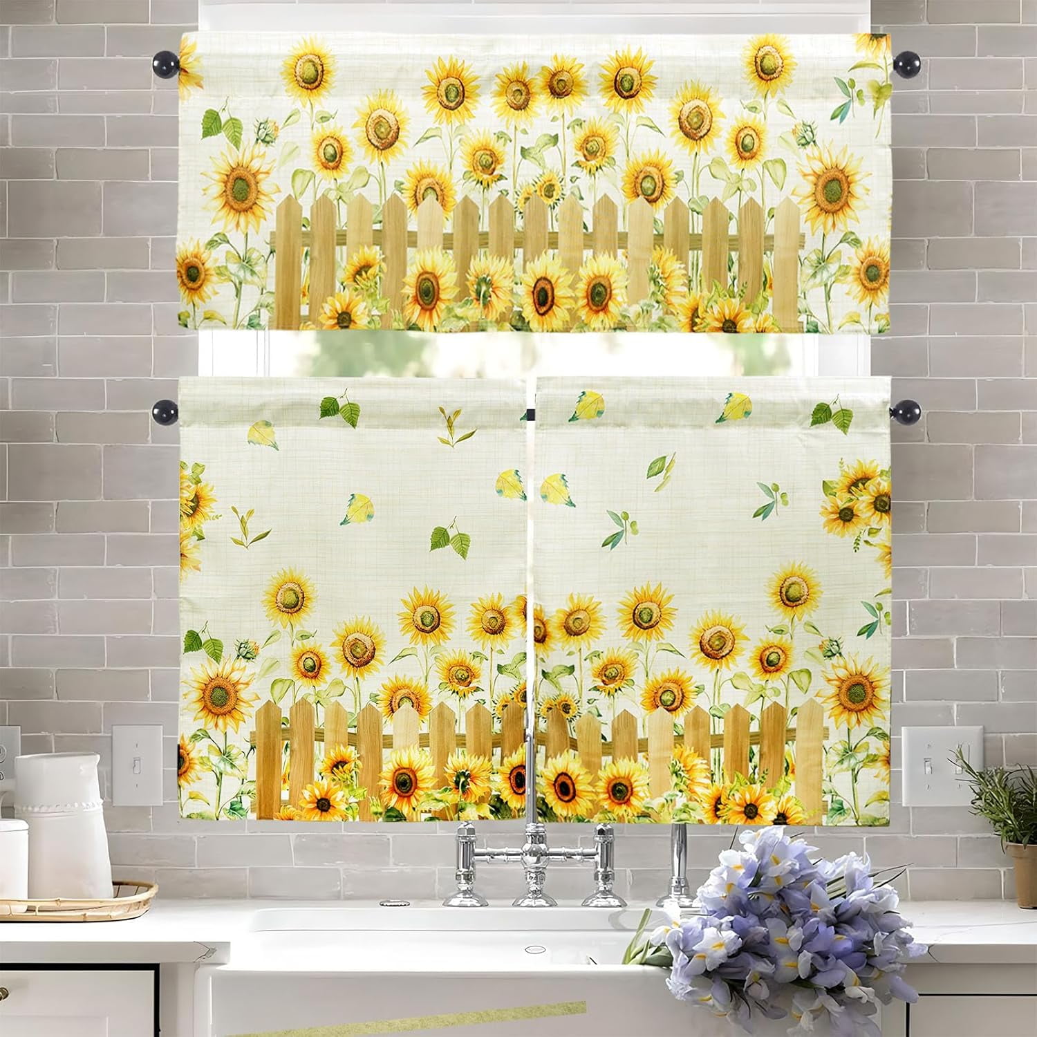 Sunflower Kitchen Curtains and Valances Set - 3 Piece Kitchen Curtains ...