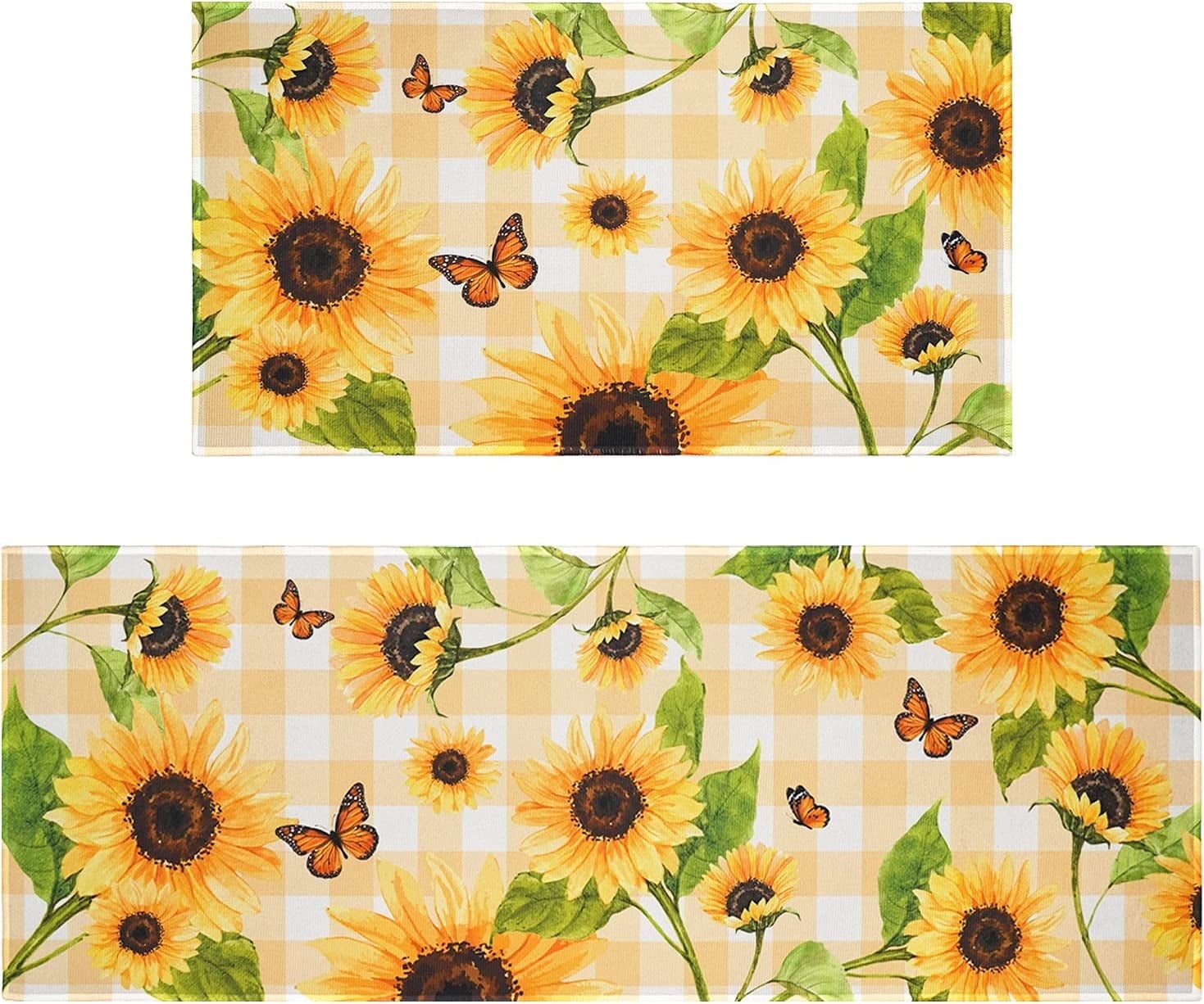Sunflower Kitchen Mat Rug Set of 2- Plaid Butterfly Kitchen Rugs ...