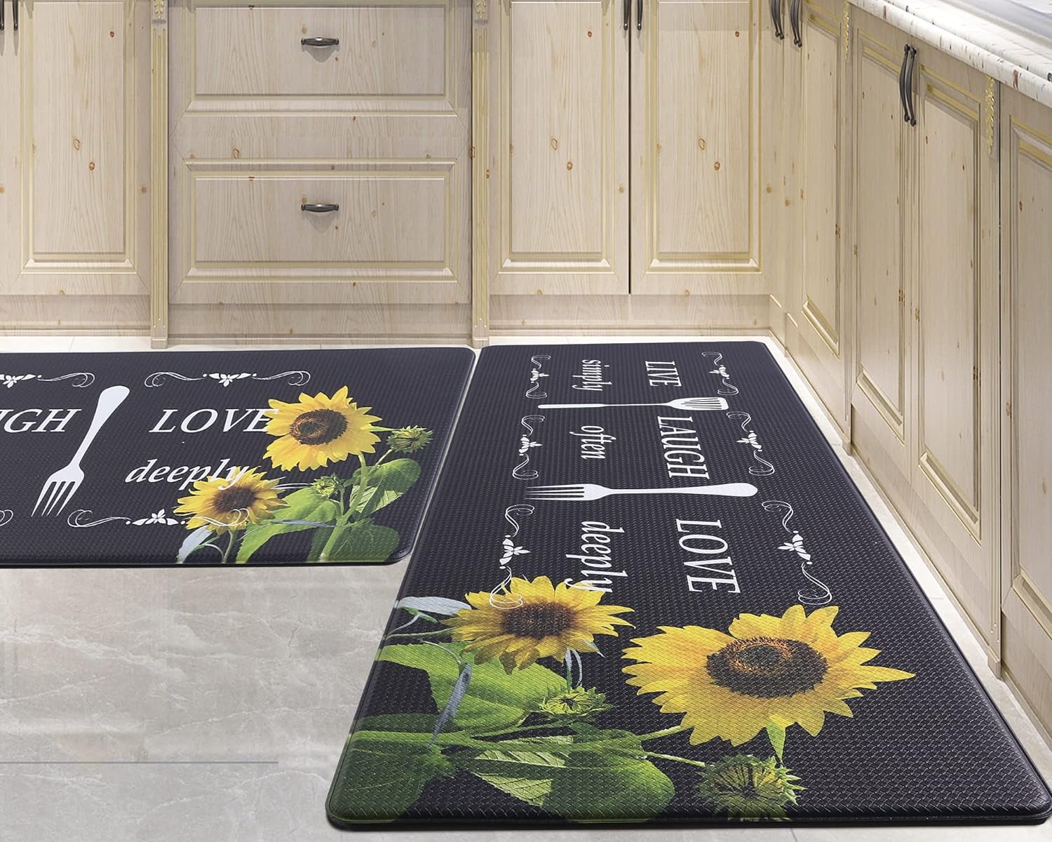 Sunflower Kitchen Mat Set of 2 Non Slip Thick Kitchen Rugs and Mats for ...