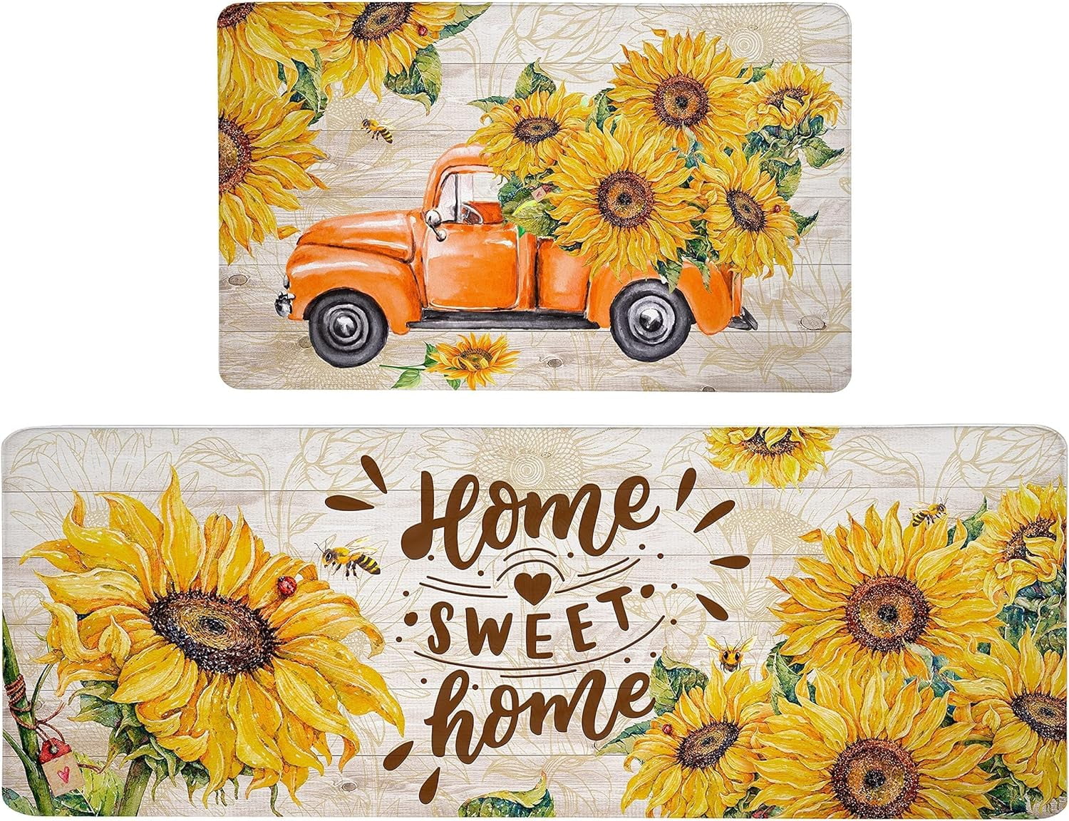 Sunflower Kitchen Rug Set of 2 Anti Fatigue Cushioned Yellow Floral ...