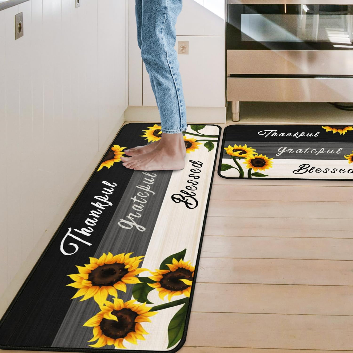 Sunflower Kitchen Rug Set of 2, Farmhouse Yellow Sunflower Decor, Non ...