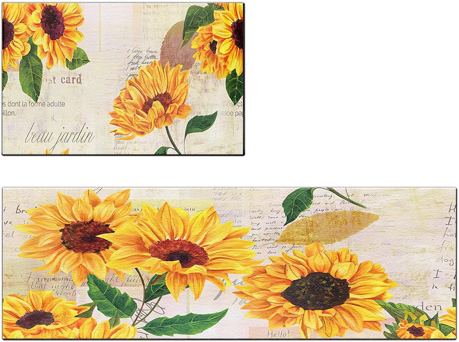 Sunflower Kitchen Rug Sets 2 Piece Anti-Fatigue Yellow Vintage Floral ...