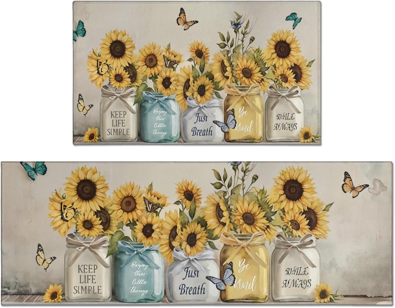 Sunflower Kitchen Rugs, Kitchen Mat Set of 2, Rustic Sunflower ...