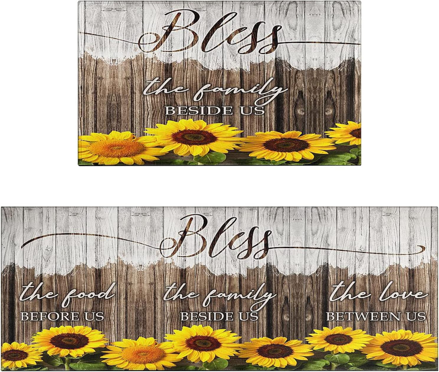 Sunflower Kitchen Rugs Mat Set of 2 Farmhouse Rustic Kitchen Rugs ...