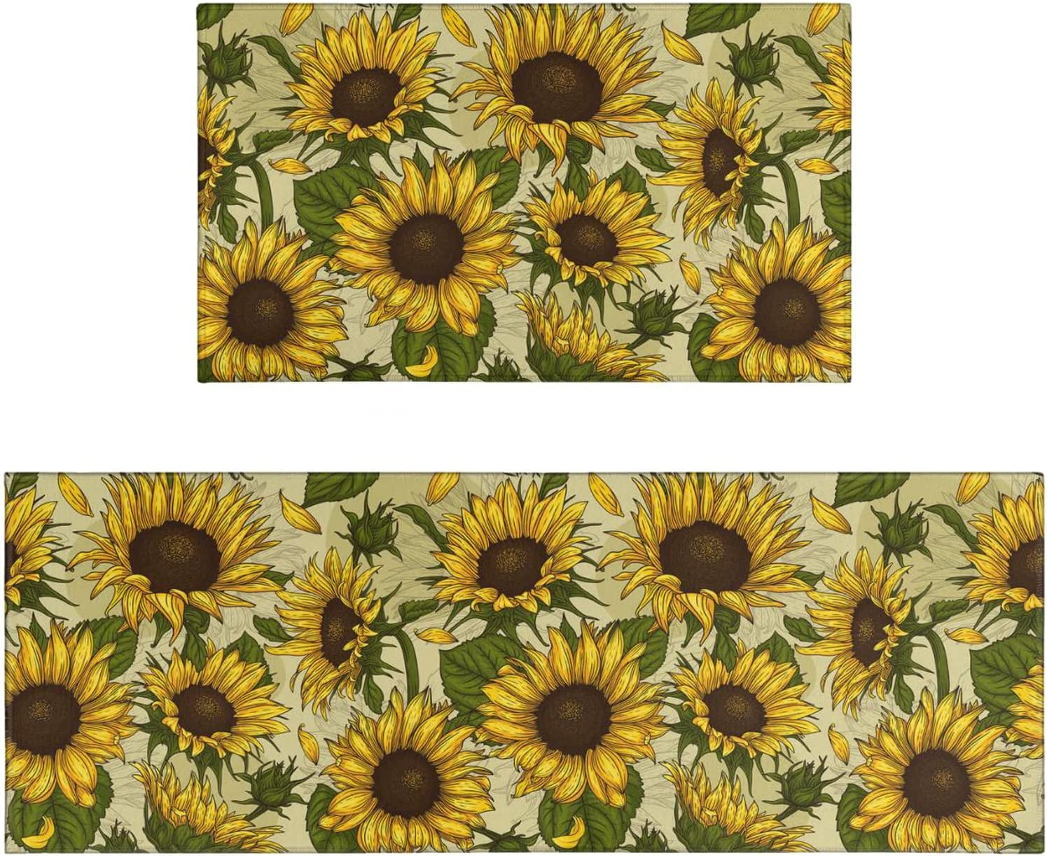 Sunflower Kitchen Rugs Mat Set of 2 Kitchen Floor Mats Non Slip ...