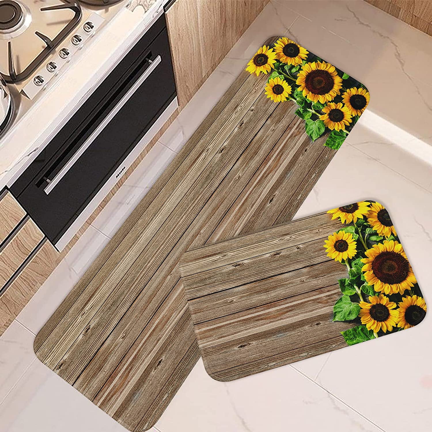 Sunflower Kitchen Rugs and Mats Non Skid Washable Set of 2, Farmhouse ...