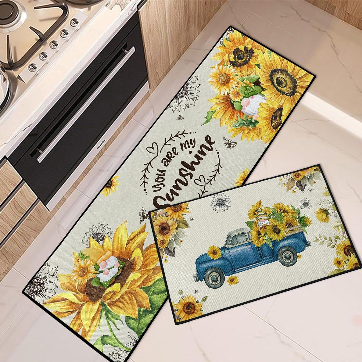Sunflower Kitchen Rugs and Mats Non Skid Washable Set of 2, You are My ...