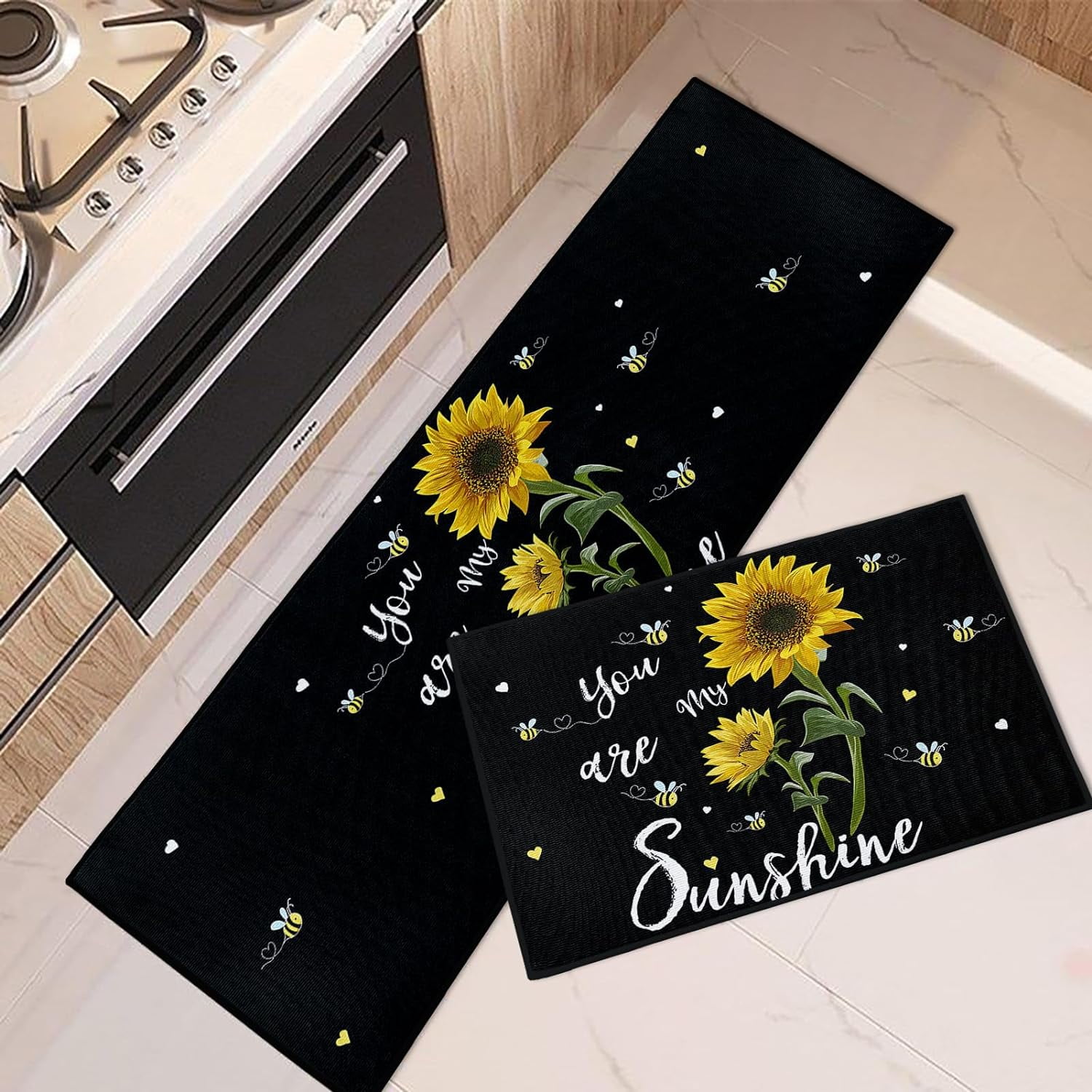 Sunflower Kitchen Rugs and Mats Non Skid Washable Set of 2, You are My ...