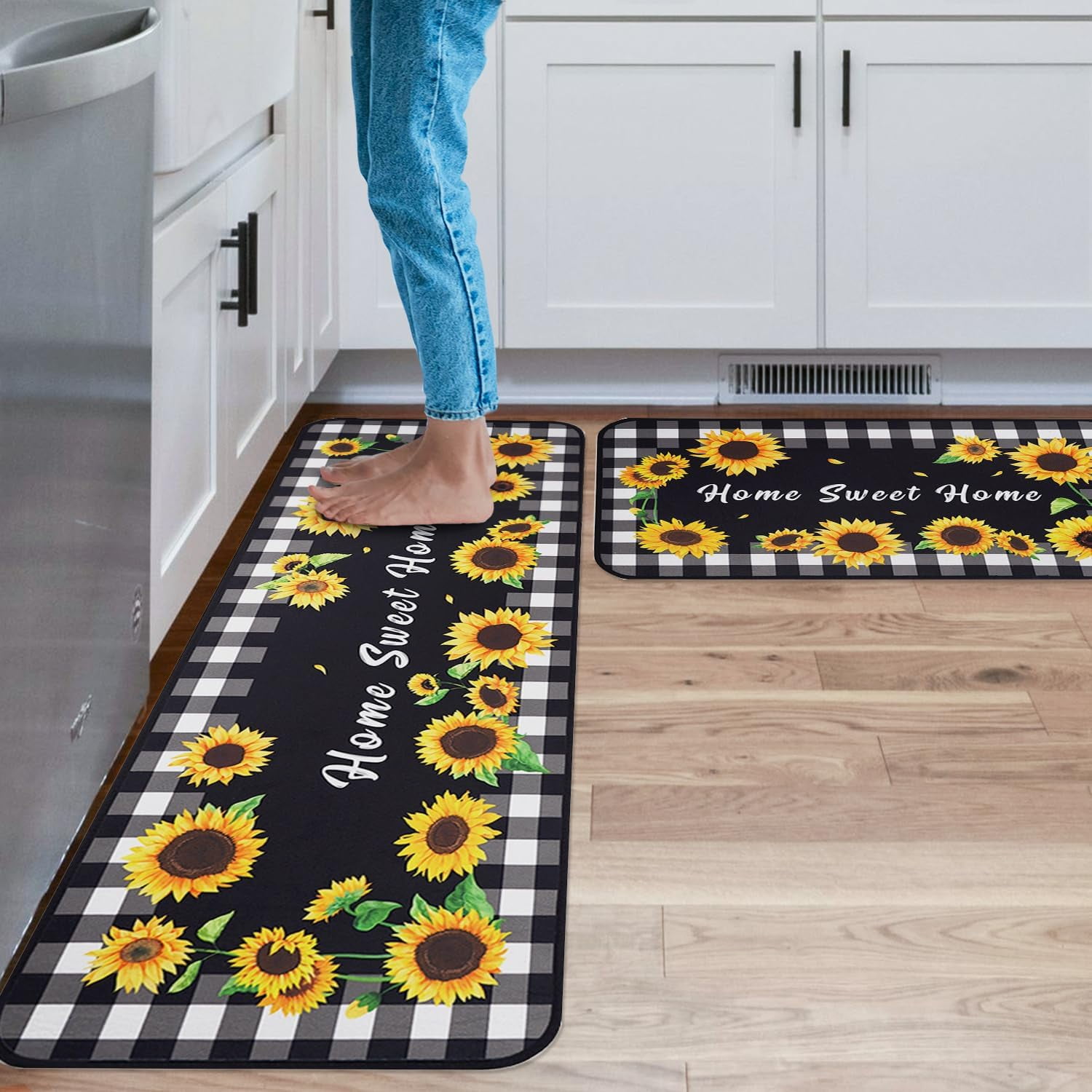 Sunflower Kitchen Rugs and Mats Non Skid Washable, Yellow Sunflower ...