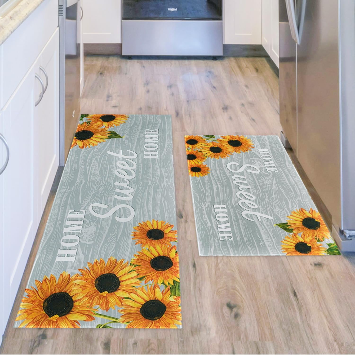 Sunflower Kitchen Rugs and Mats Set of 2, Farmhouse Sunflower Kitchen ...