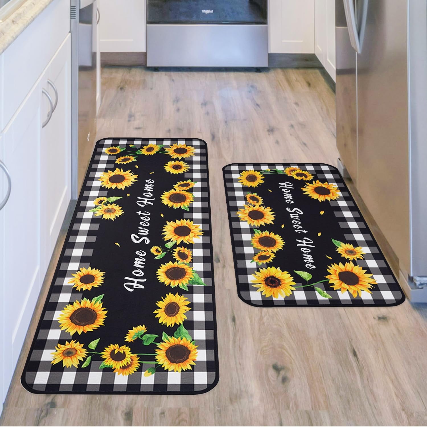 Sunflower Kitchen Rugs and Mats Set of 2, Farmhouse Sunflower Kitchen ...