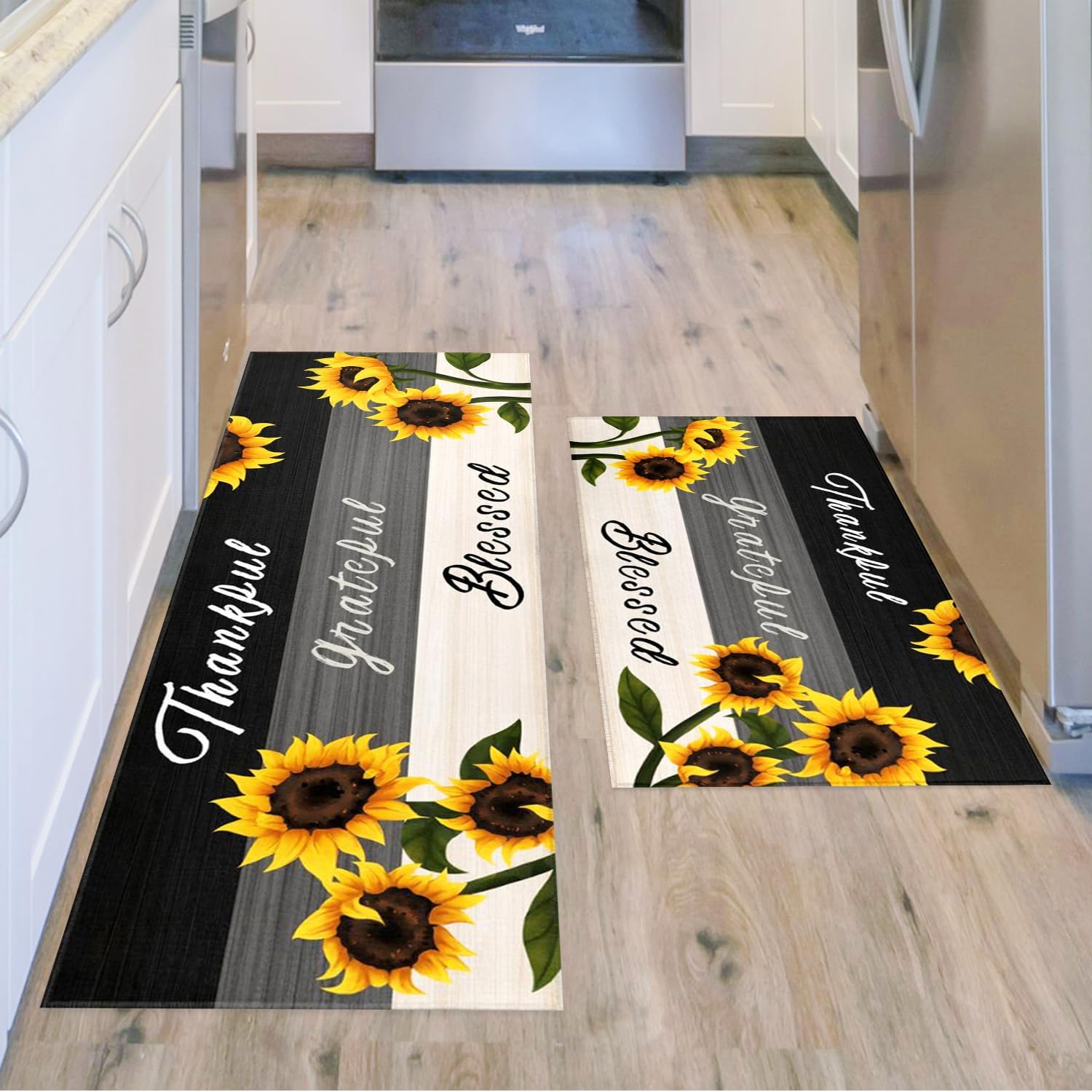 Sunflower Kitchen Rugs and Mats Set of 2, Farmhouse Sunflower Kitchen ...