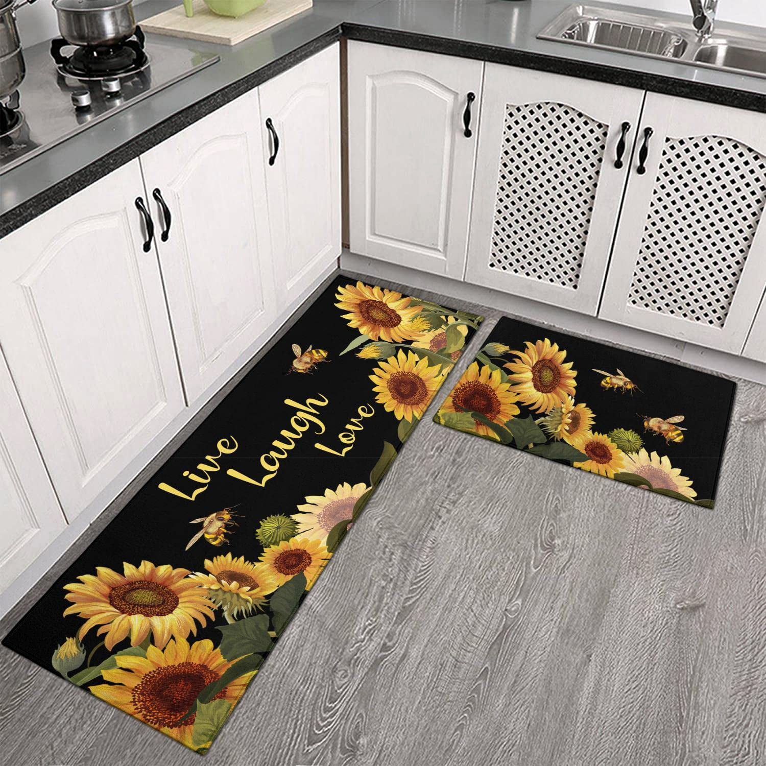 Sunflower Decor Kitchen Rugs and Mats Set, Non-Slip Floor Mat Runner ...