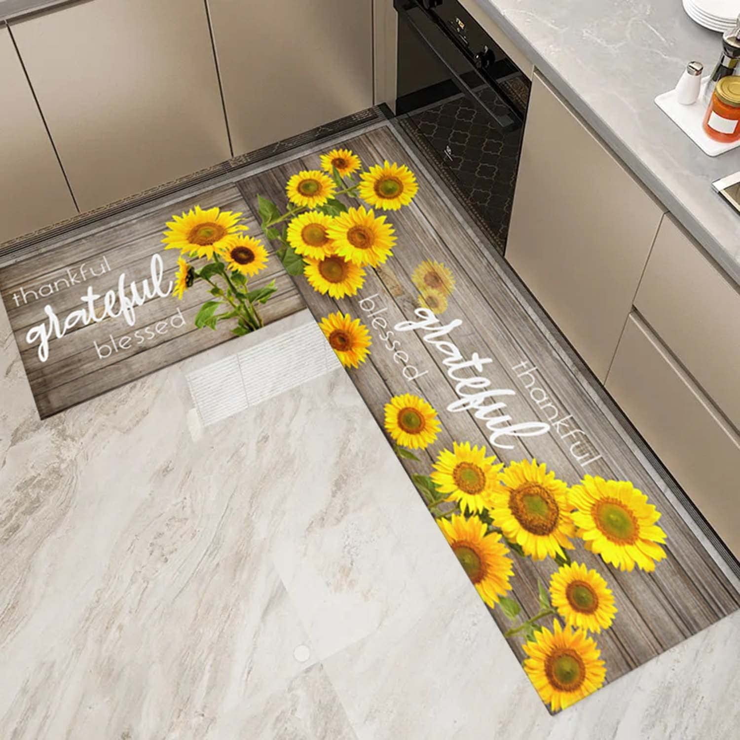 Sunflower Kitchen Rugs and Mats Sunflower Rugs Set for Kitchen Rug Wood ...