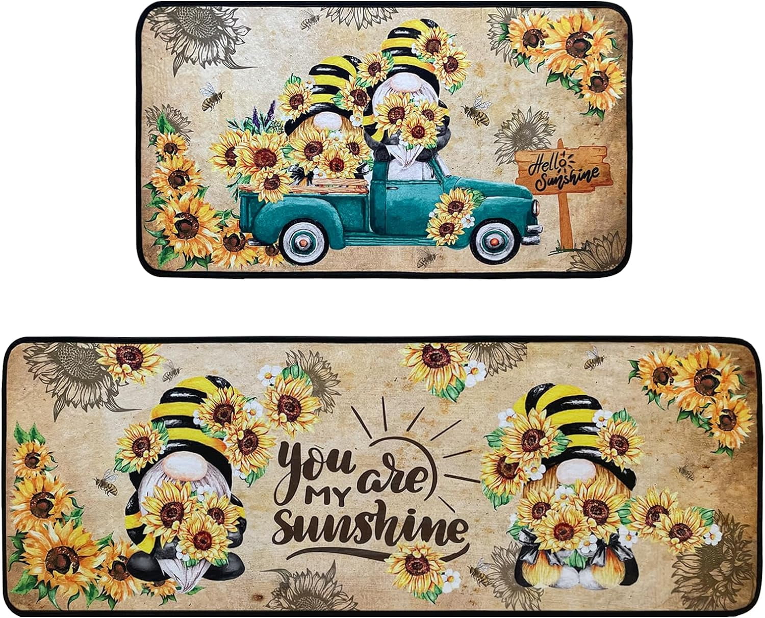 Sunflower Kitchen Rugs,Non Skid Washable Microfiber mats for Kitchen ...