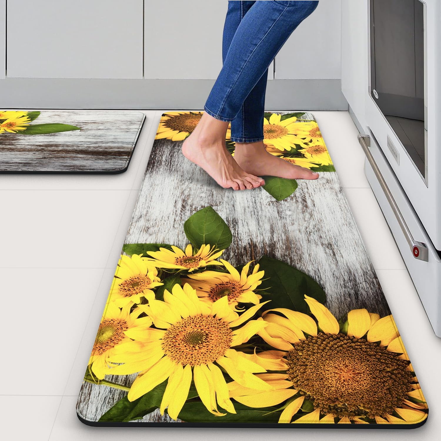 Sunflower Kitchen Rugs Non Slip Spring Cushioned Kitchen Floor Mat Sets ...