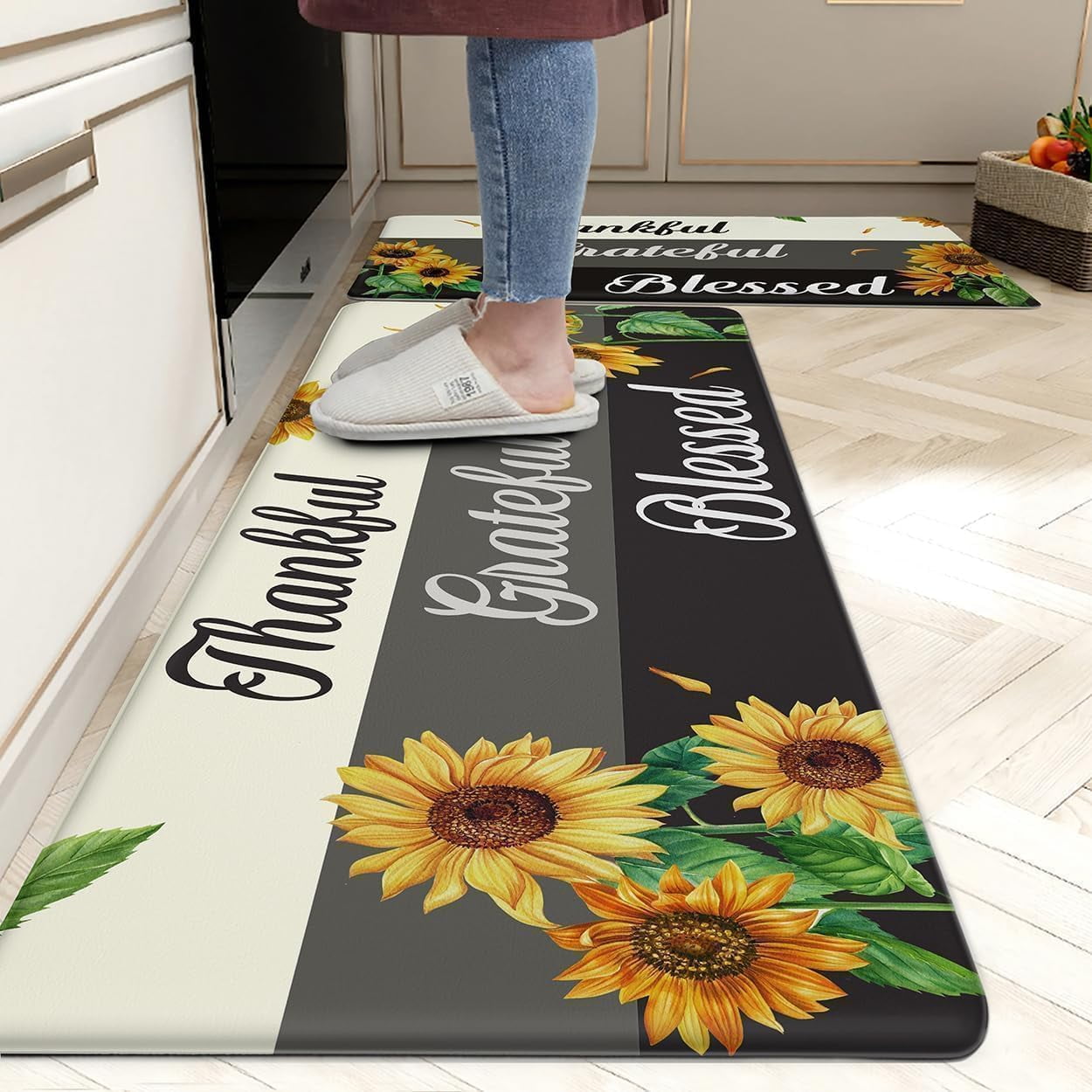 Sunflower Kitchen Rugs Set of 2, Sunflower Decor Cushioned Anti Fatigue ...
