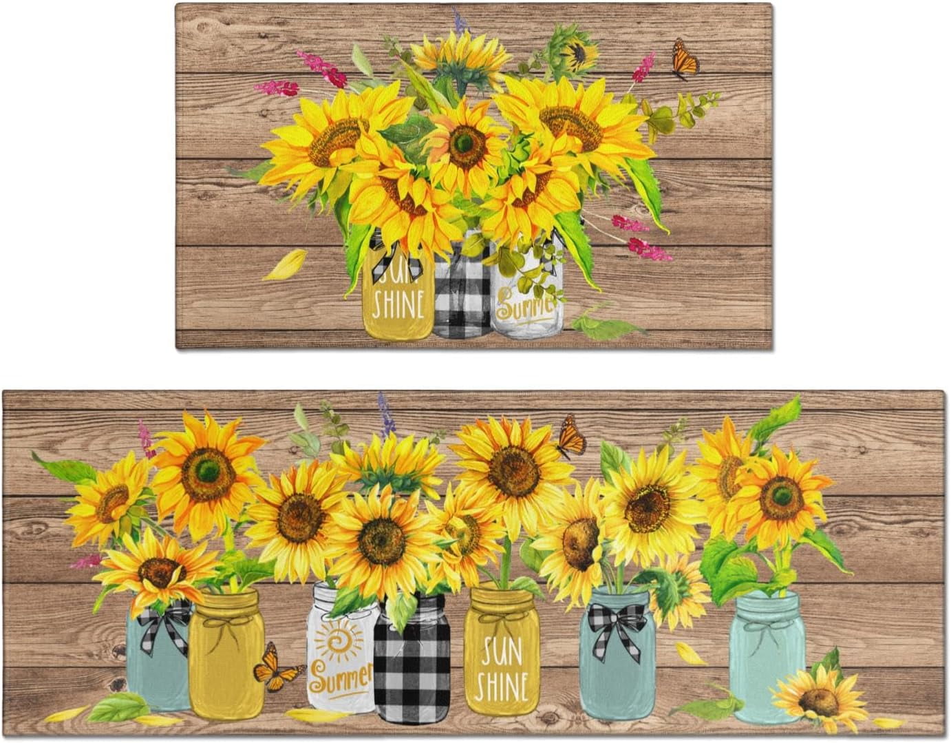 Sunflower Kitchen Rugs Set of 2,Farmhouse Style Kitchen Decor Sunflower ...
