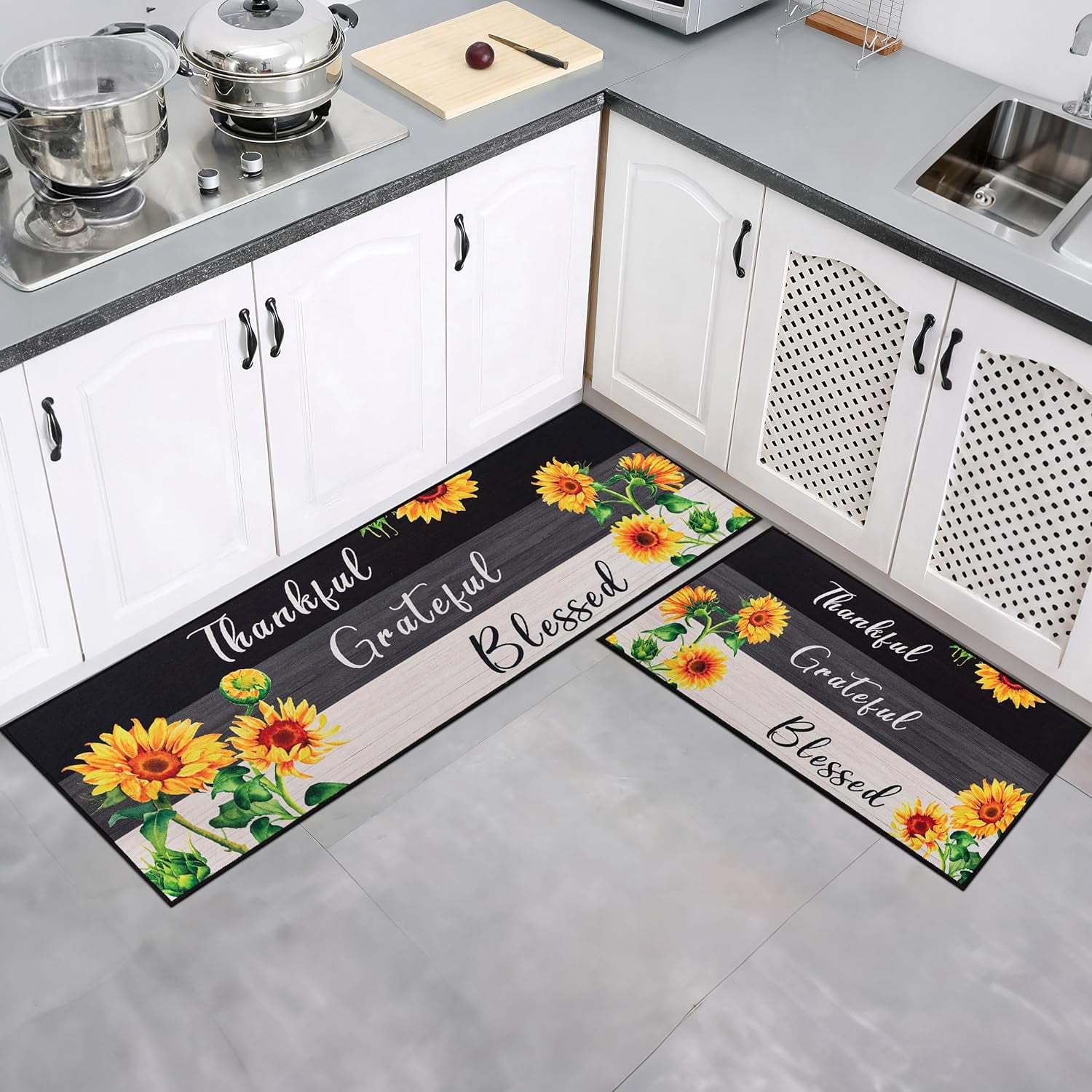 Sunflower Kitchen Rugs Sets of 2, Kitchen Mats for Floor, Washable Non ...