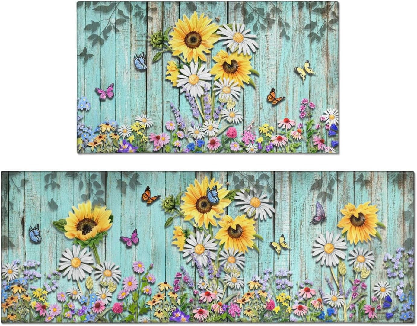 Sunflower Kitchen Rugs Sets 2 Piece, Non Slip Washable Daisy Floral ...
