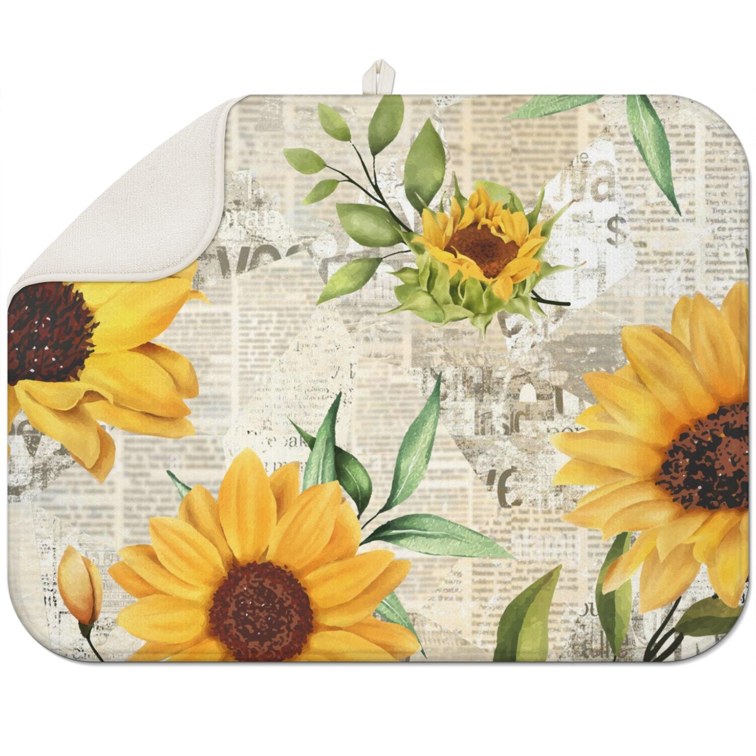 Sunflower Kitchen Sink Drying Mat, Microfiber 18x24 Inch Pad, Foldable ...