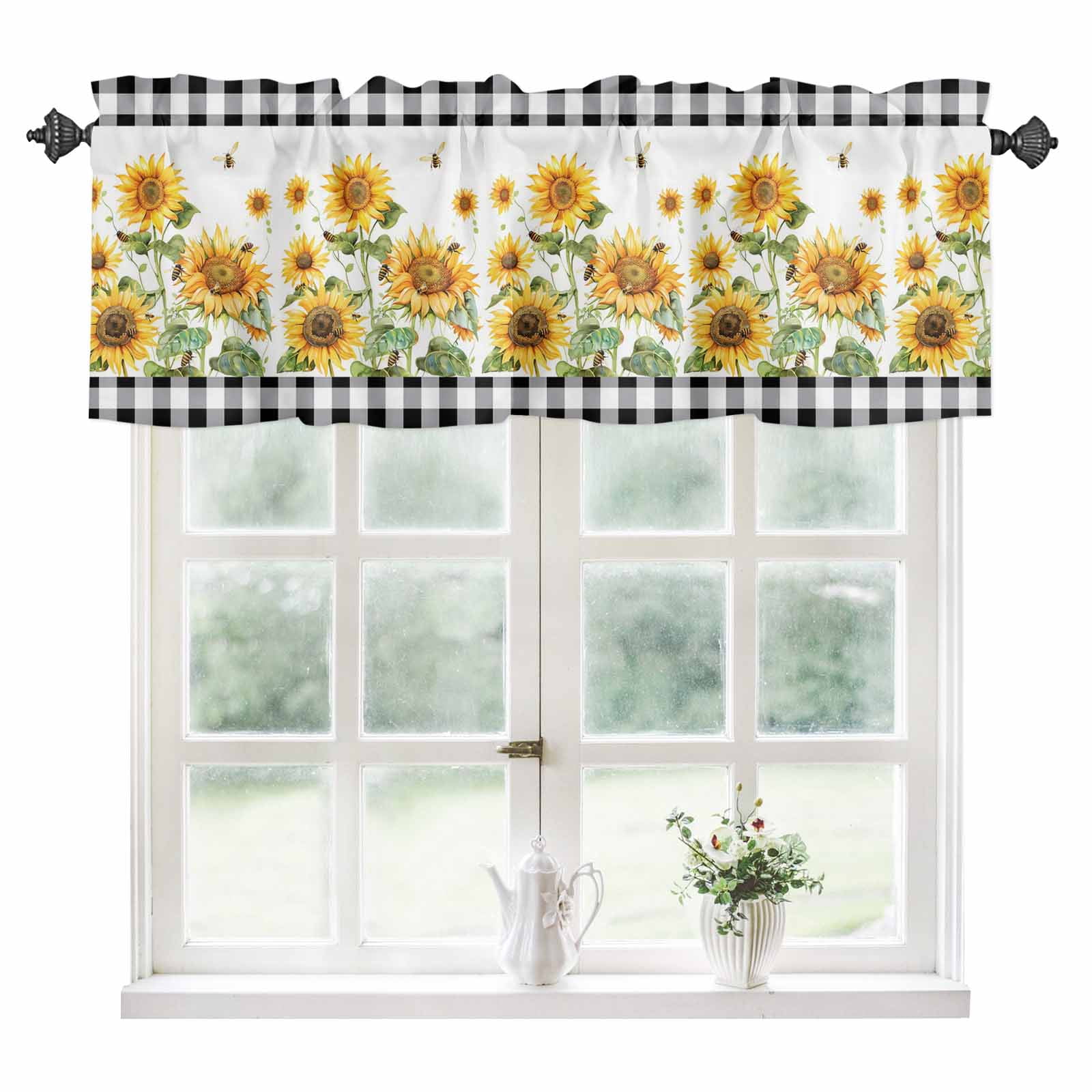 Sunflower Kitchen Valances for Windows 42x12 Inch Kitchen Curtains ...