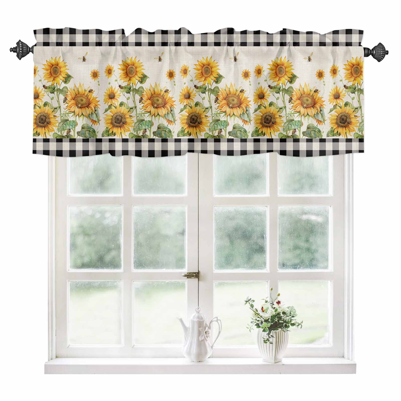 Sunflower Kitchen Valances for Windows 60x18 Inch Kitchen Curtains ...